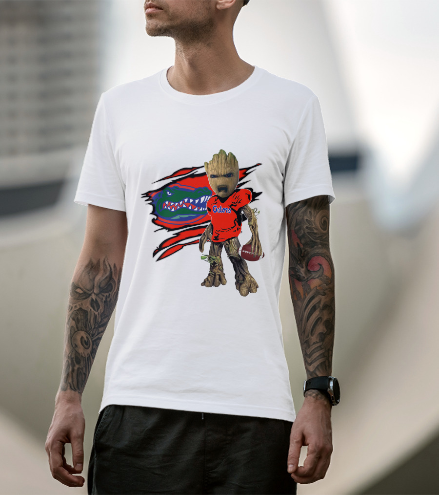I Am Gators Fan's Football Groot With Alligator T-Shirt