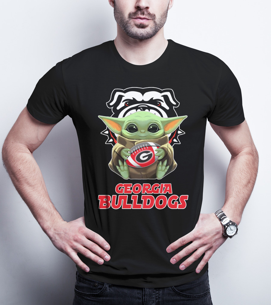 Georgia Bulldogs Baby Yoda Fan Football T-Shirt