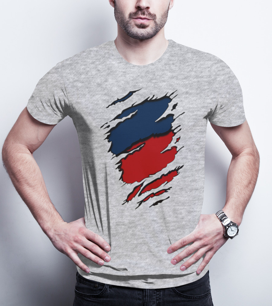 Nhap Blue And Red Torn Texture Claw Mark T-Shirt