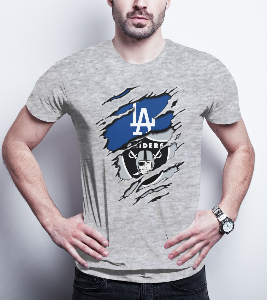 LA Dodgers Raiders Dual Logo Crossover T-Shirt