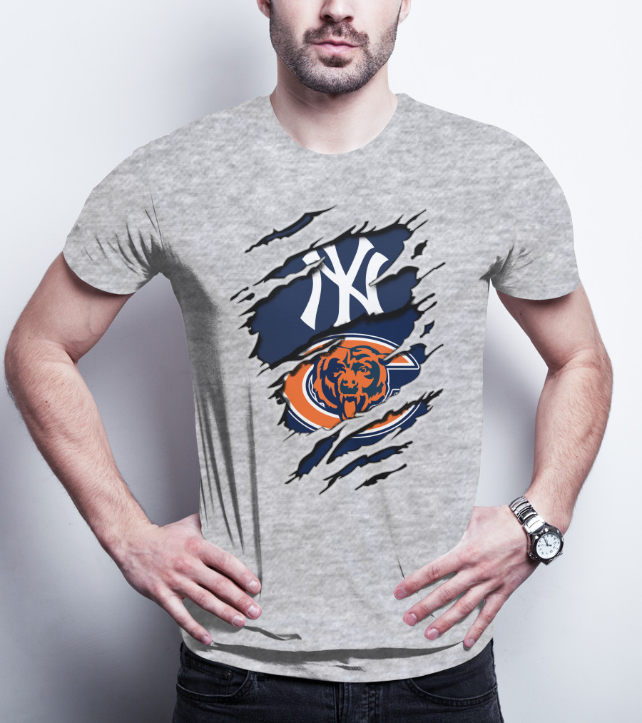 Yankees Logo And Chicago Bears Emblem Combination T-Shirt
