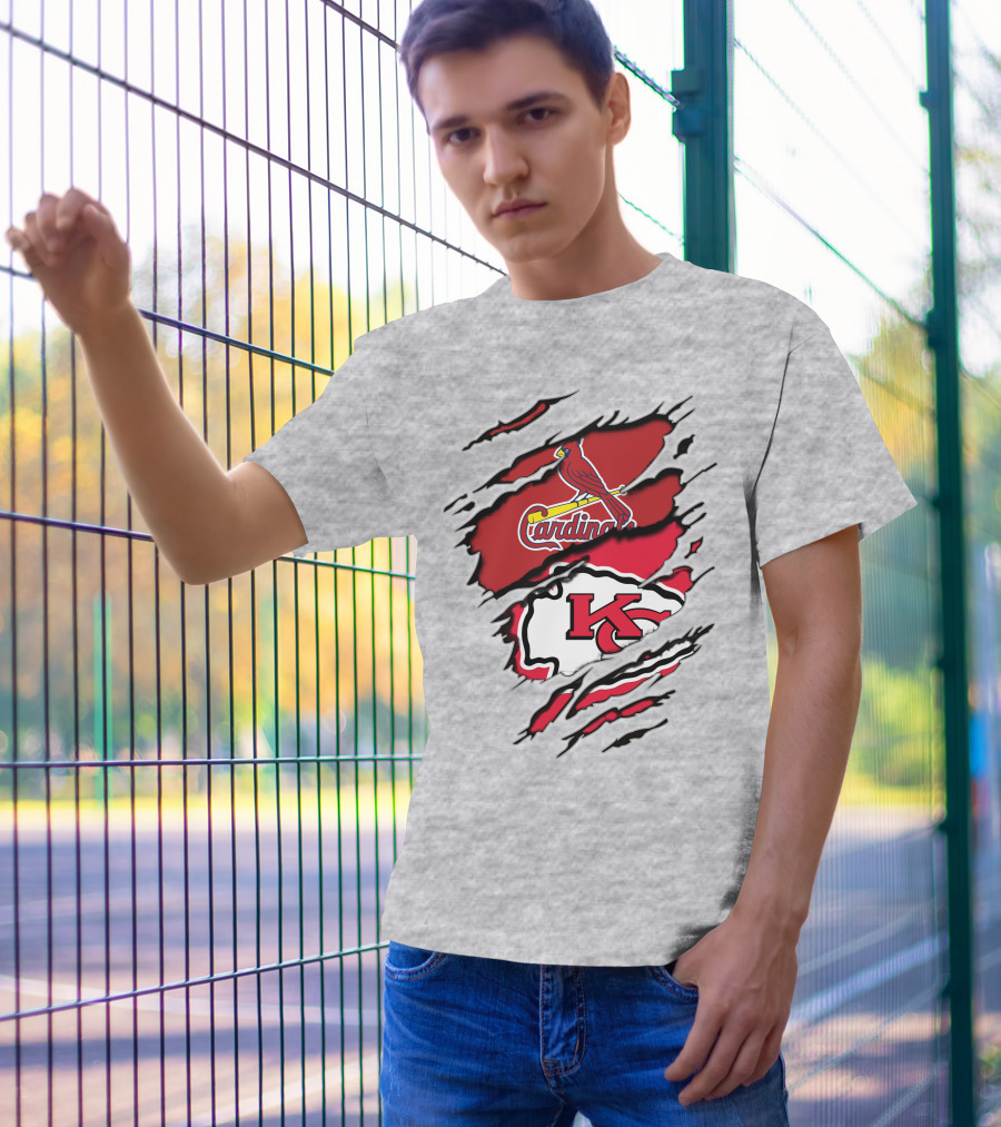 Chiefs Kc Cardinals Bird Logo Nfl Mlb Crossover T-Shirt