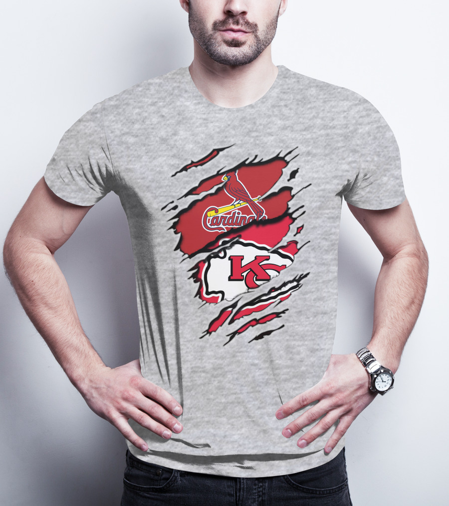 Chiefs Kc Cardinals Bird Logo Nfl Mlb Crossover T-Shirt