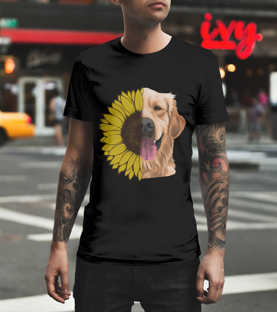 Golden Retriever Half Sunflower Face T-Shirt
