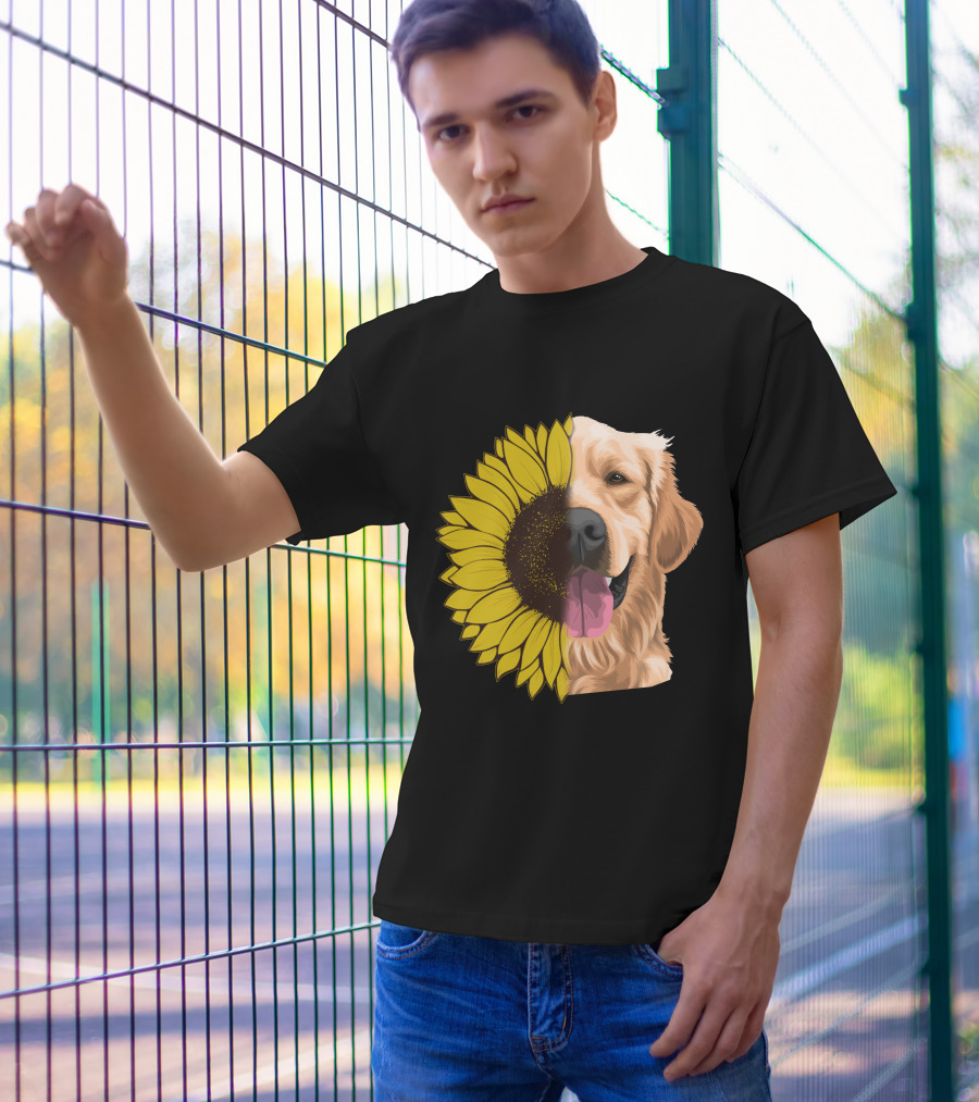 Golden Retriever Half Sunflower Face T-Shirt
