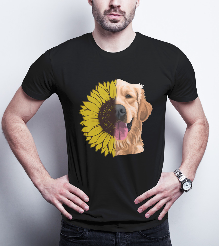 Golden Retriever Half Sunflower Face T-Shirt