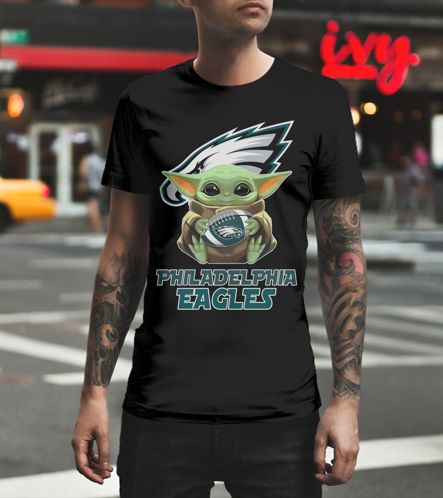 Philadelphia Eagles Baby Yoda Football T-Shirt