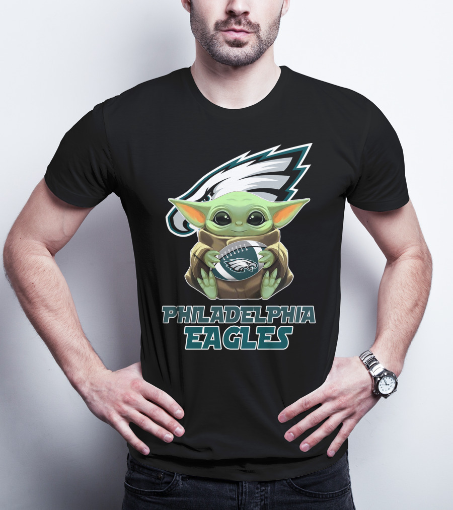 Philadelphia Eagles Baby Yoda Football T-Shirt