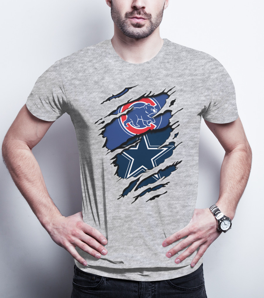 Dallas Cowboys Chicago Cubs Claw Marks Logo Mashup T-Shirt