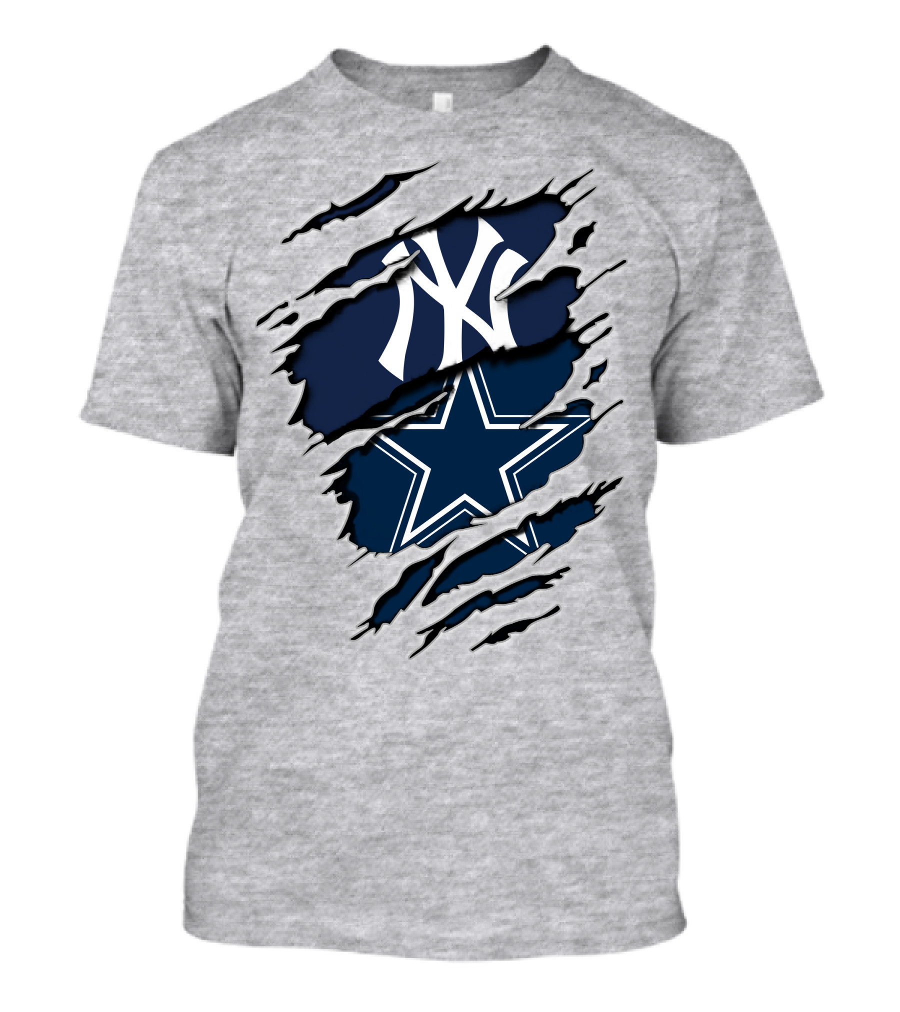 Cowboys Yankees Logo Mashup On Torn Background Gray T-Shirt
