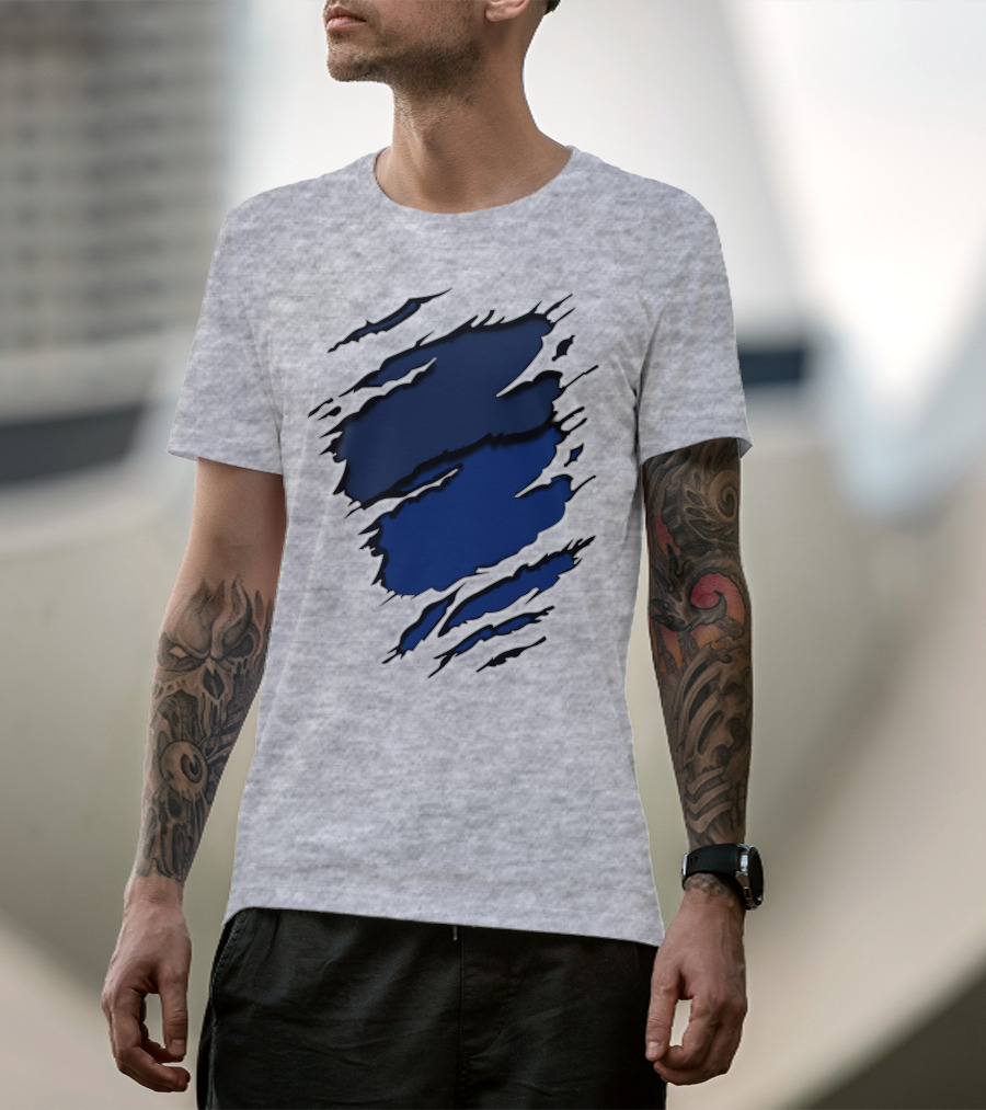 Cow Cub Tiger Stripes Blue Torn Look T-Shirt