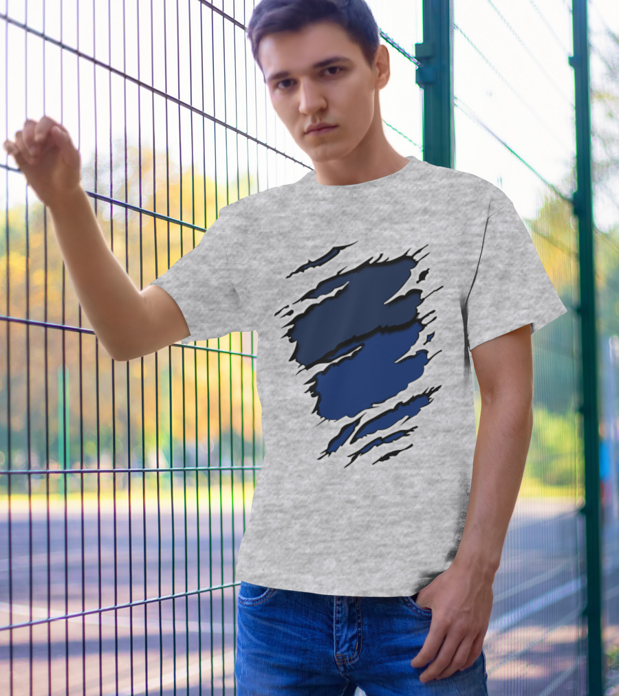 Cow Cub Tiger Stripes Blue Torn Look T-Shirt