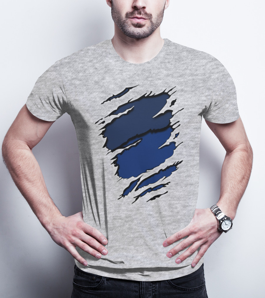 Cow Cub Tiger Stripes Blue Torn Look T-Shirt