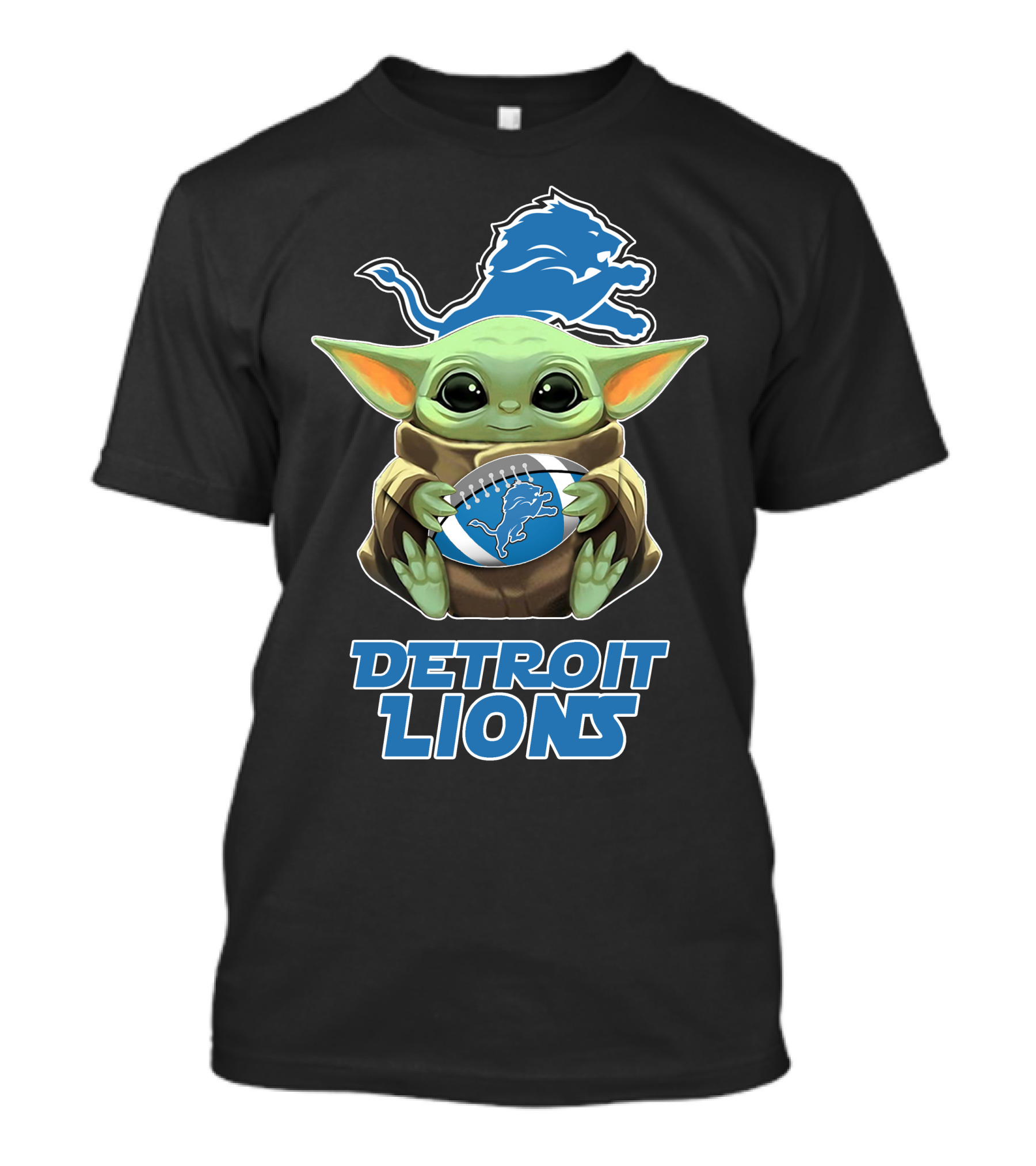 Detroit Lions Baby Yoda Football Fanart T-Shirt