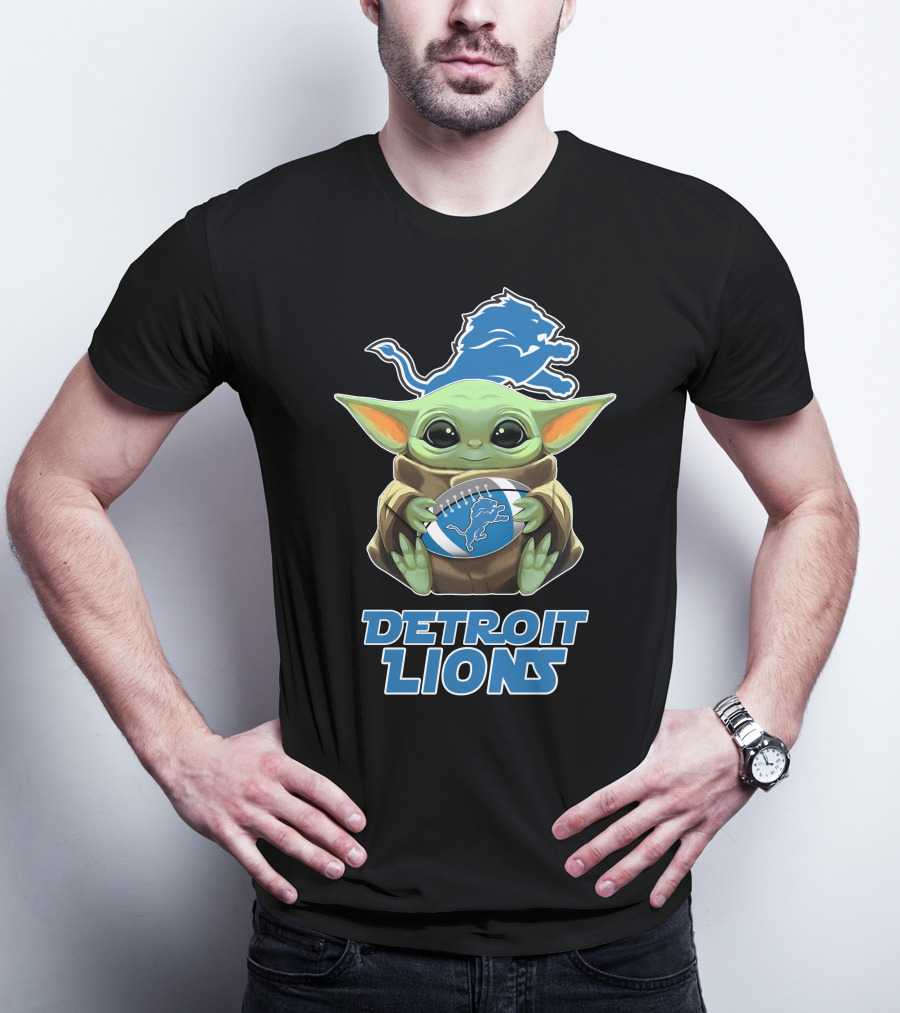Detroit Lions Baby Yoda Football Fanart T-Shirt