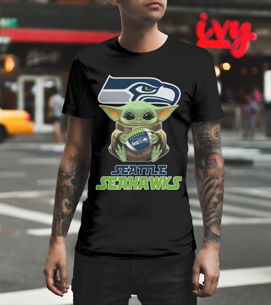 Seattle Seahawks Baby Yoda Football T-Shirt