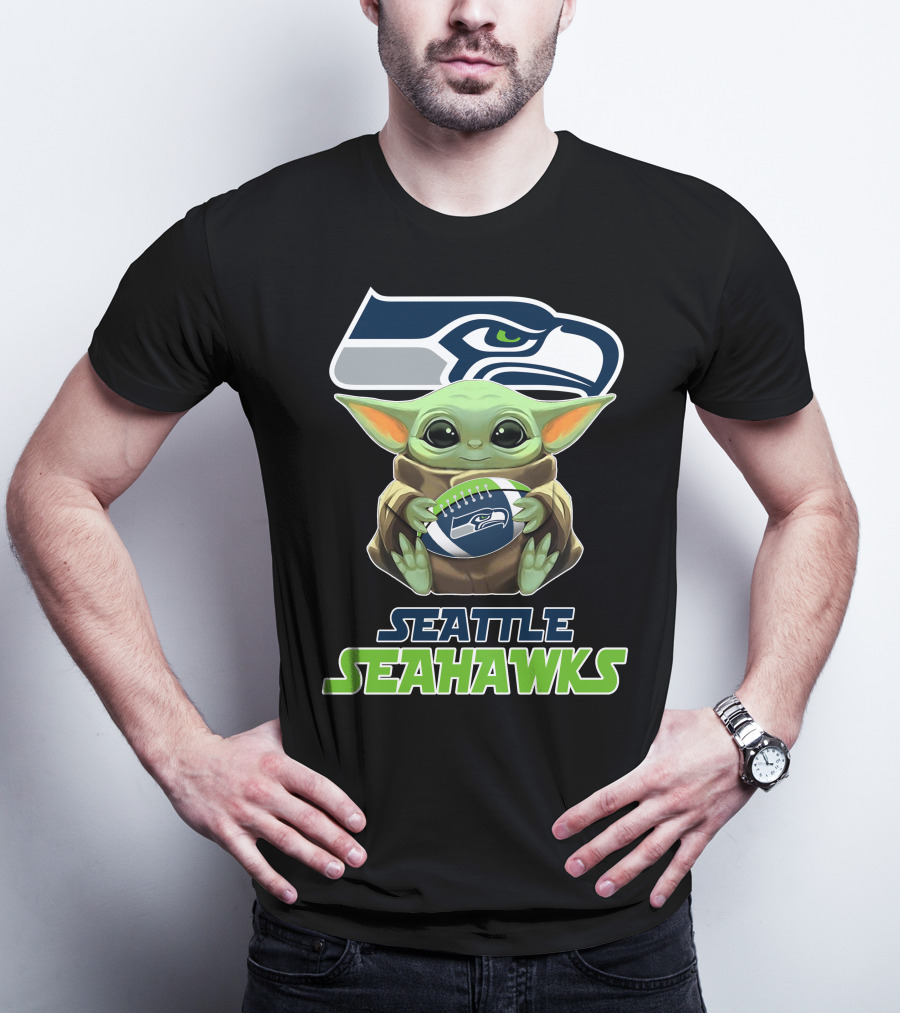 Seattle Seahawks Baby Yoda Football T-Shirt