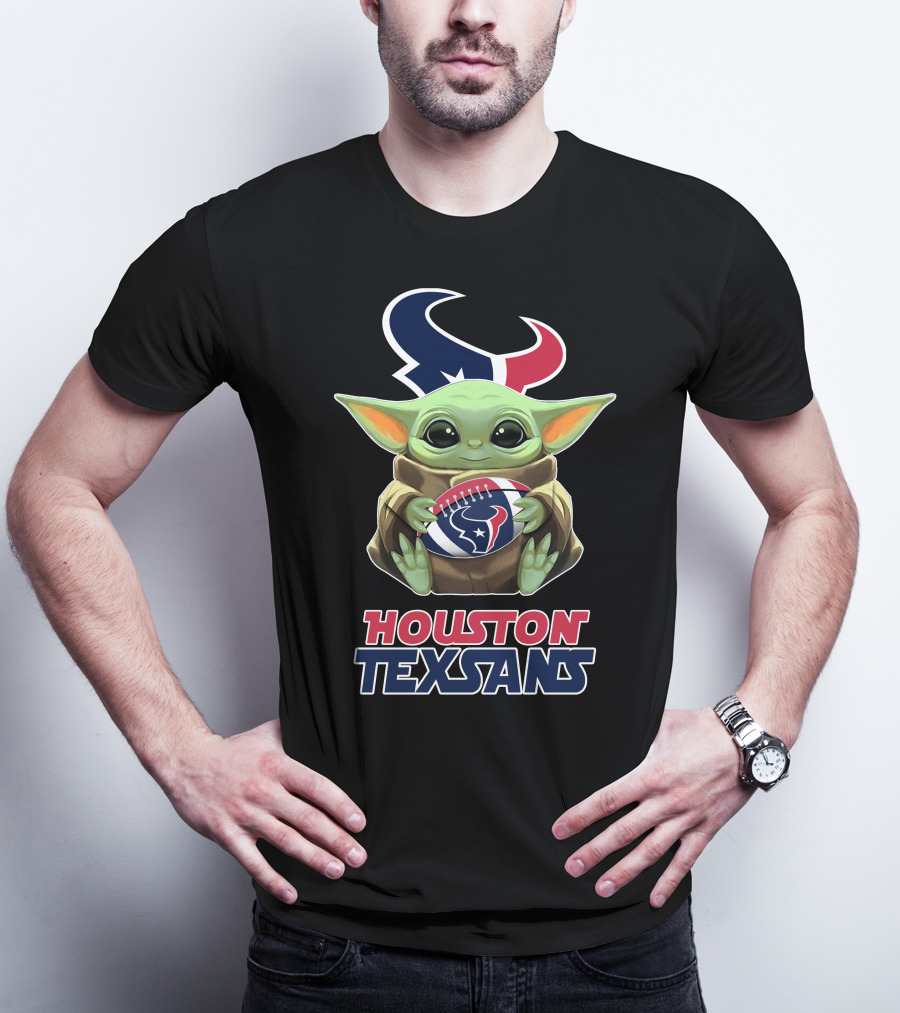 Houston Texans Baby Yoda Holding Football T-Shirt