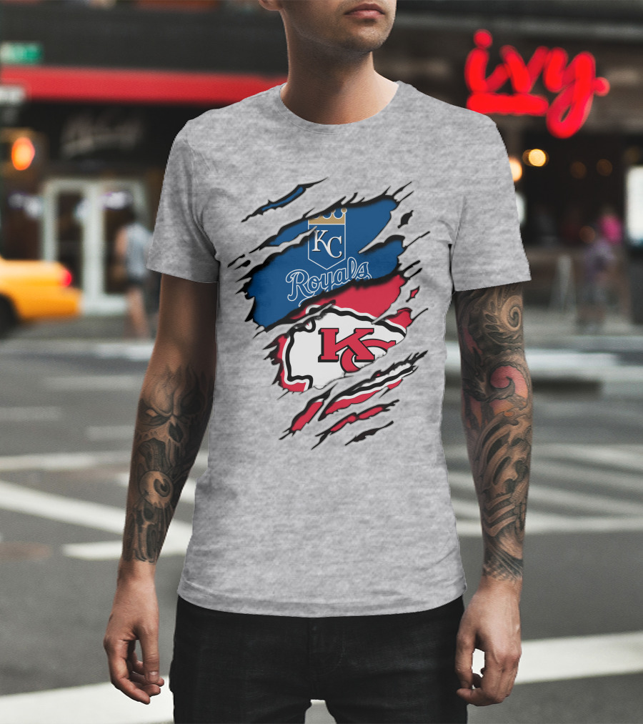Kc Chiefs Royals Crossover Logo Fusion T-Shirt