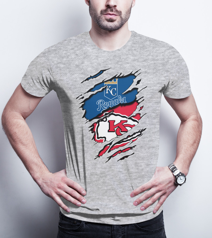 Kc Chiefs Royals Crossover Logo Fusion T-Shirt