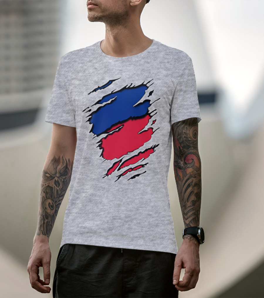 Chie Roy Blue And Red Torn Claw Scratches T-Shirt
