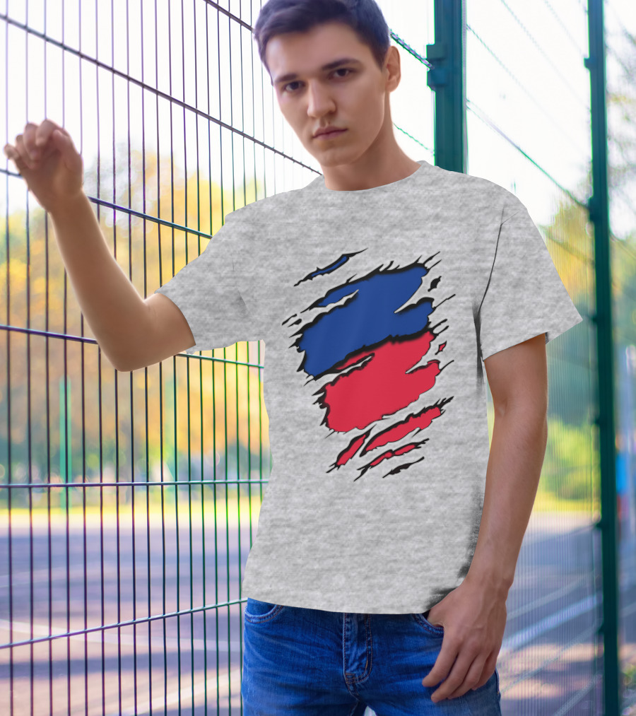Chie Roy Blue And Red Torn Claw Scratches T-Shirt