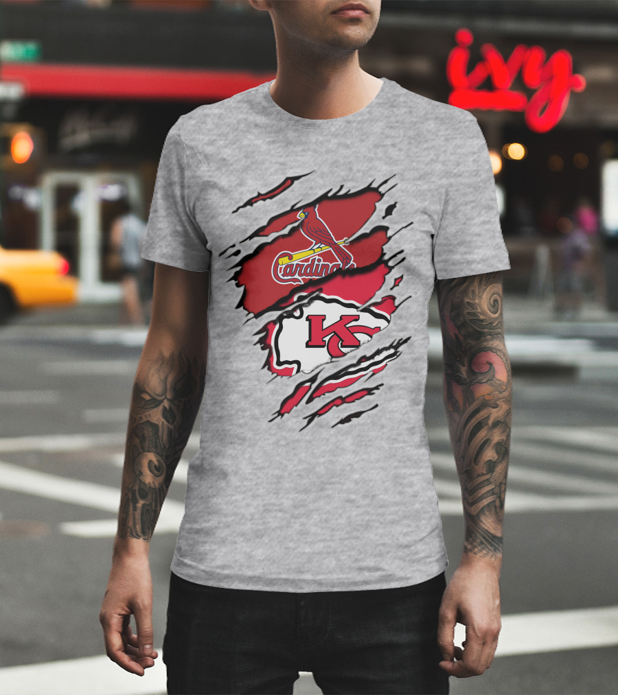 Cardinals And Chiefs Logo Rip T-Shirt
