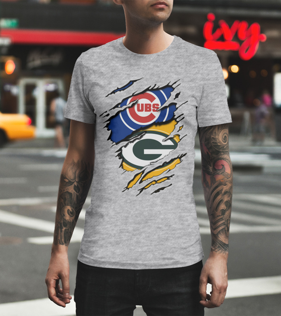 Cubs Packers Logos Ripthrough T-Shirt