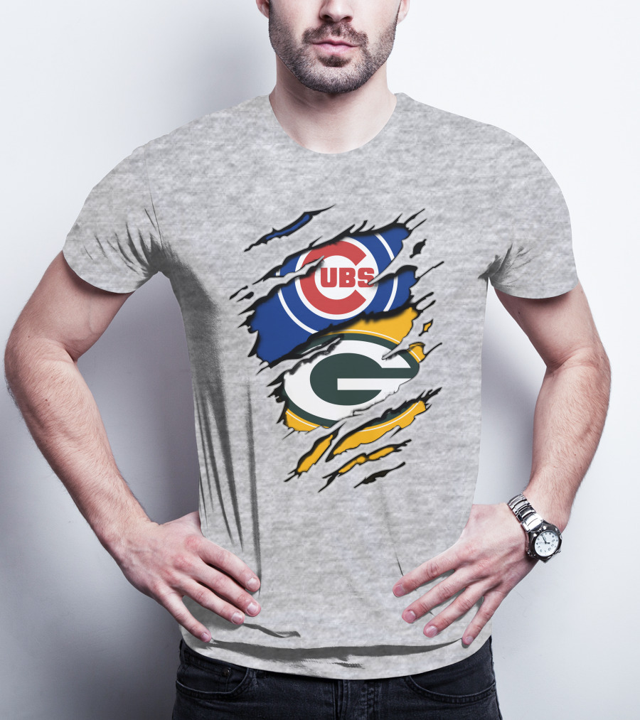 Cubs Packers Logos Ripthrough T-Shirt