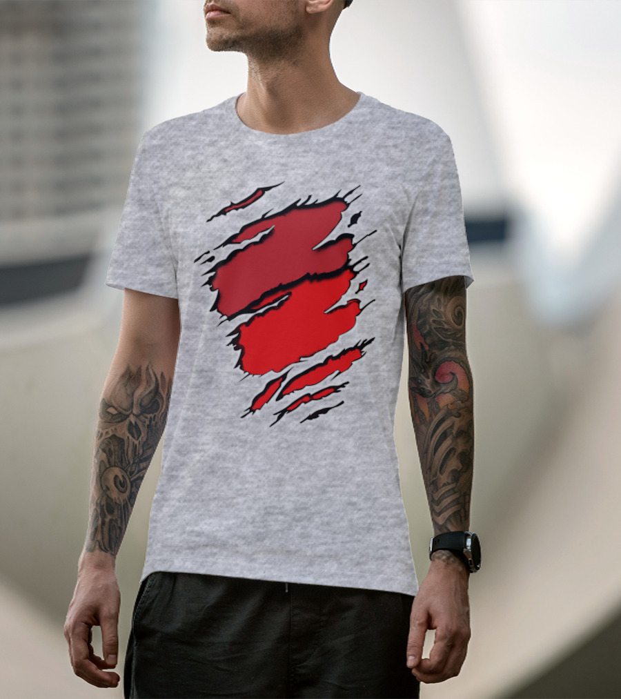 Chie-Car Red Ripped Claw Marks T-Shirt