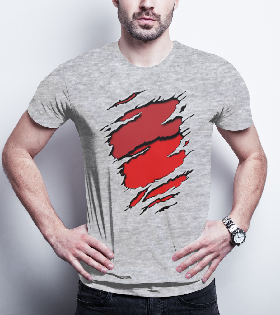 Chie-Car Red Ripped Claw Marks T-Shirt