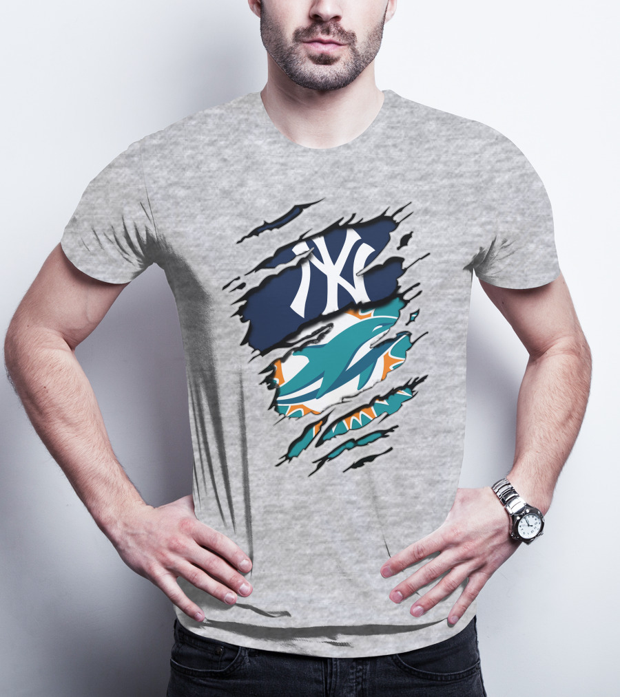 Yankees Dolphins Logo Fusion Sports Fans T-Shirt