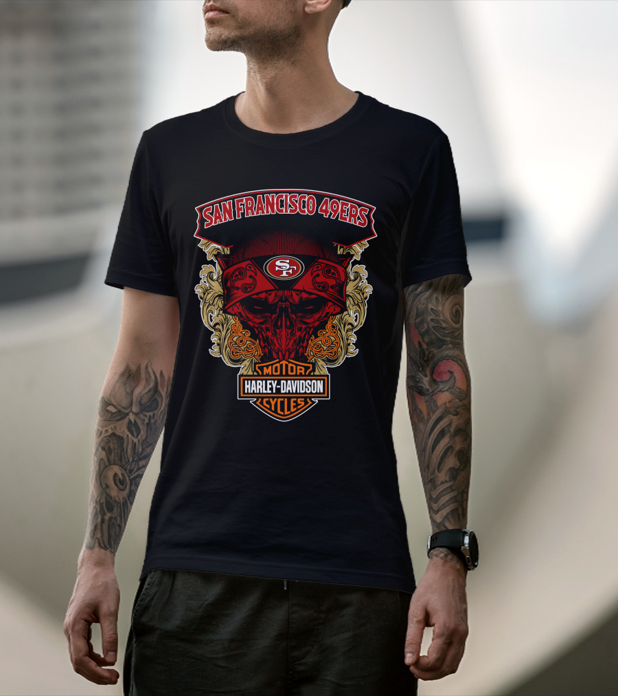 San Francisco 49ers Harley Davidson Motorcycles Skull T-Shirt