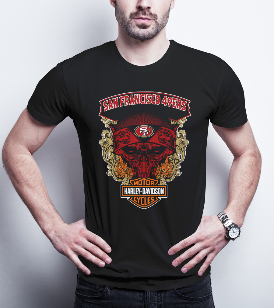 San Francisco 49ers Harley Davidson Motorcycles Skull T-Shirt