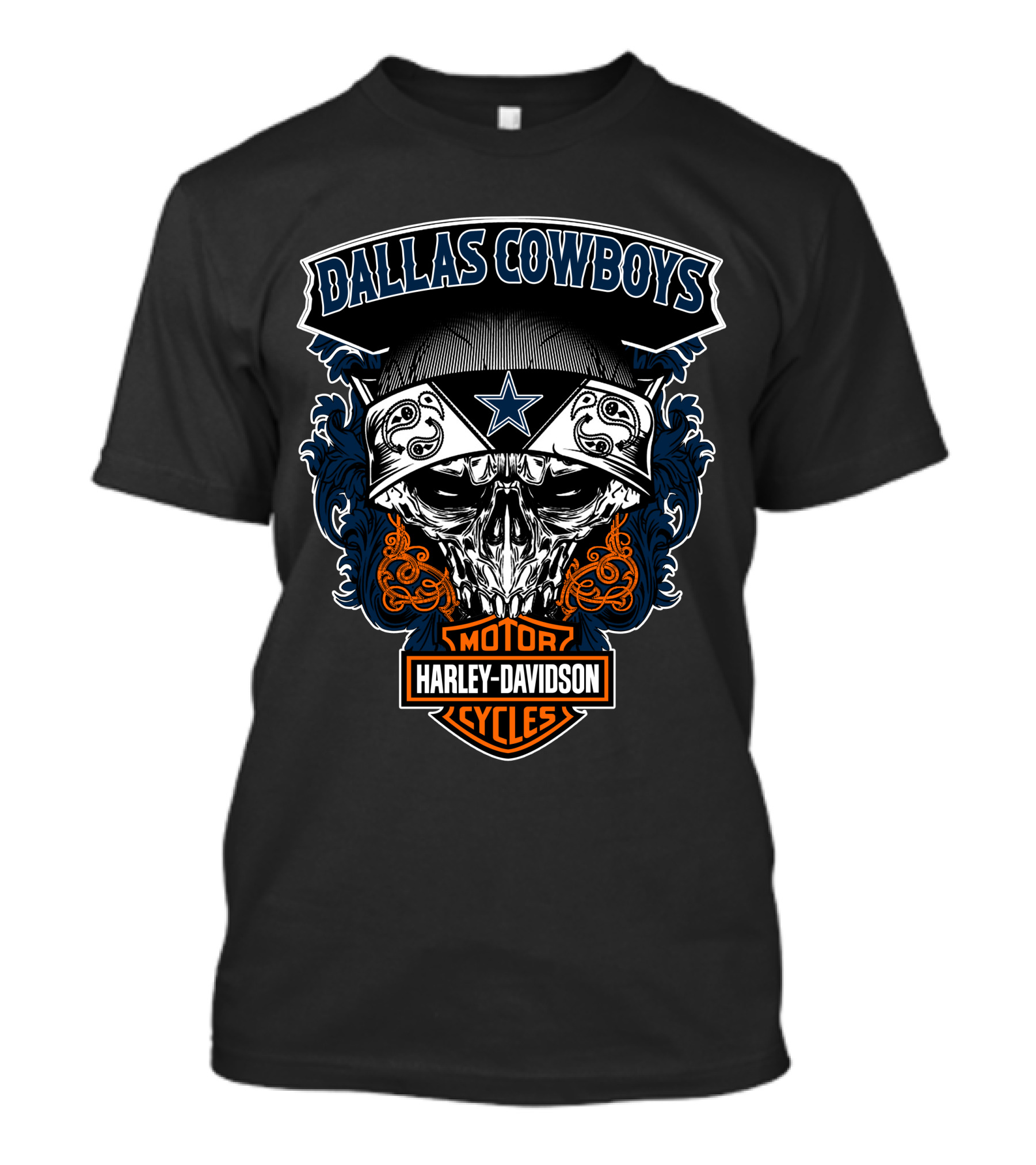 Dallas Cowboys Harley Davidson Motorcycle Skull T-Shirt