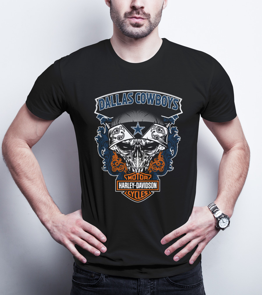 Dallas Cowboys Harley Davidson Motorcycle Skull T-Shirt
