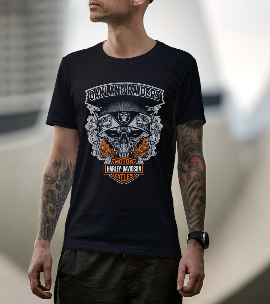 Oakland Raiders Harley Davidson Motorcycles Skull T-Shirt