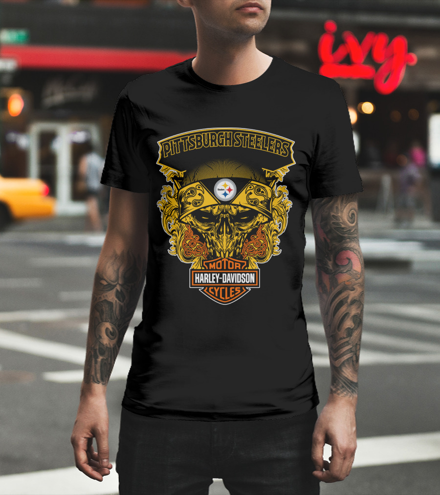 Pittsburgh Steelers Harley Davidson Motorcycles Skull T-Shirt