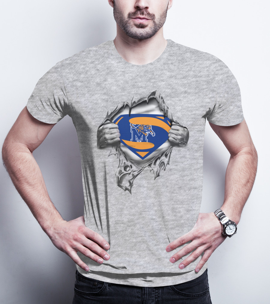 Memphis Tigers Superhero Shield M Logo Torn Reveal T-Shirt