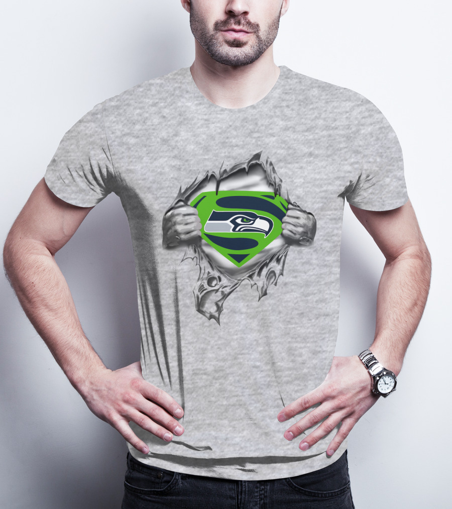 Seahawks Super Fan Symbol With Iconic Hawk Logo And Ripped Chest T-Shirt