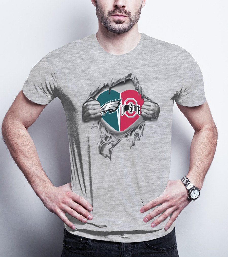 Philadelphia Eagles Ohio State Split Heart T-Shirt