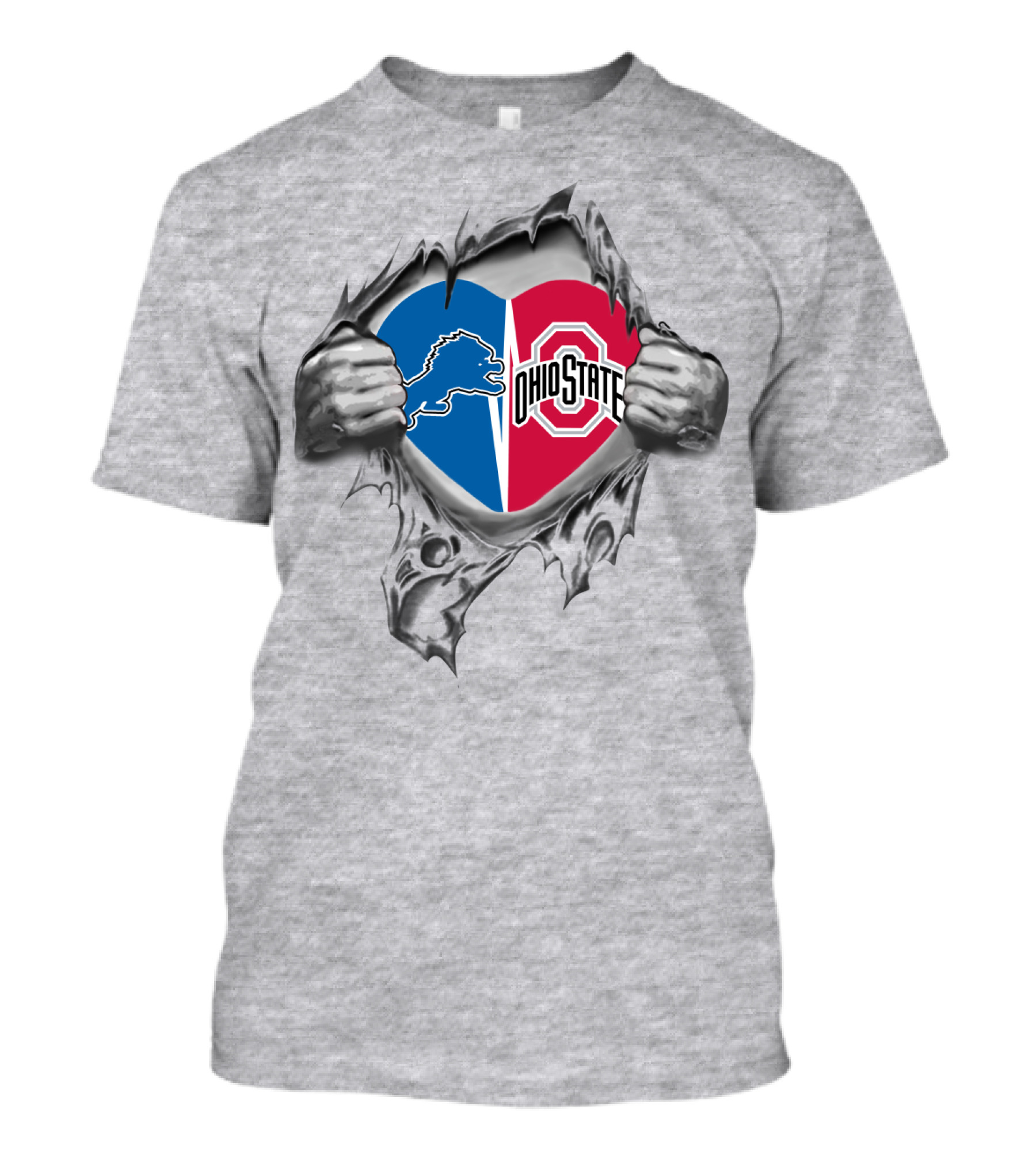 Detroit Lions Ohio State Buckeyes Heart Torn Gray T-Shirt