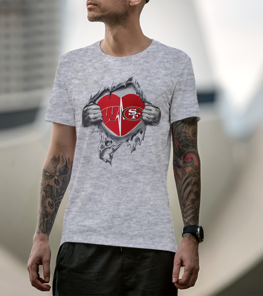 San Francisco 49ers Wisconsin Badgers Heart Logo Fusion T-Shirt