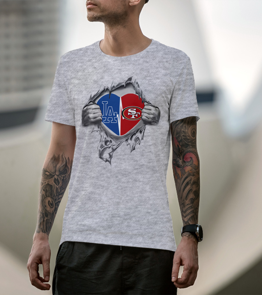 49ers And Dodgers Heart Split T-Shirt