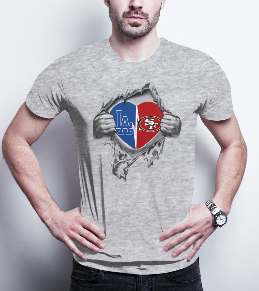 49ers And Dodgers Heart Split T-Shirt