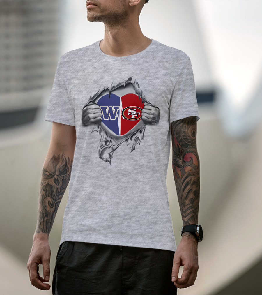 W Huskies SF 49ers Ripped Heart Logo Fusion T-Shirt