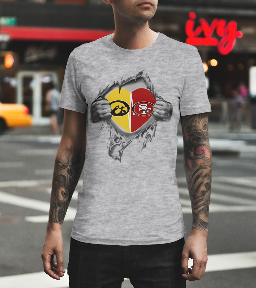 San Francisco 49ers Iowa Hawkeyes Heart Tear Mascot T-Shirt