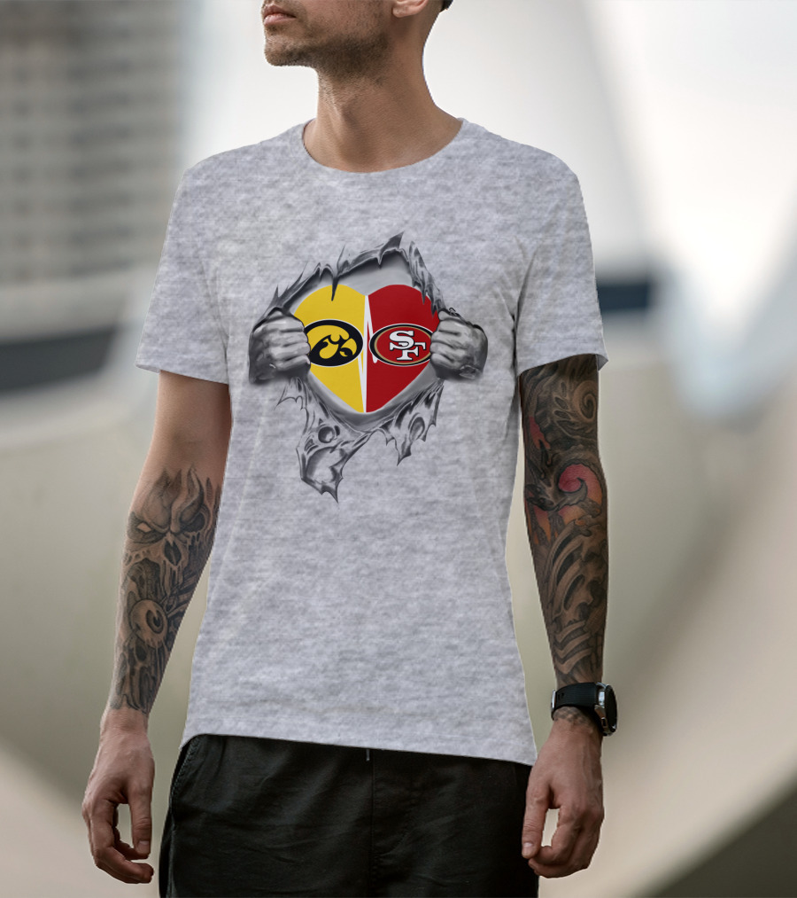 San Francisco 49ers Iowa Hawkeyes Heart Tear Mascot T-Shirt