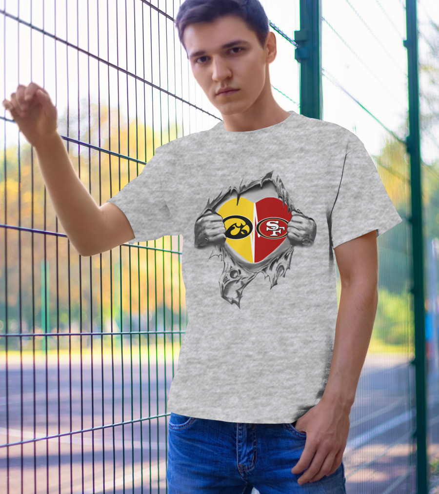 San Francisco 49ers Iowa Hawkeyes Heart Tear Mascot T-Shirt