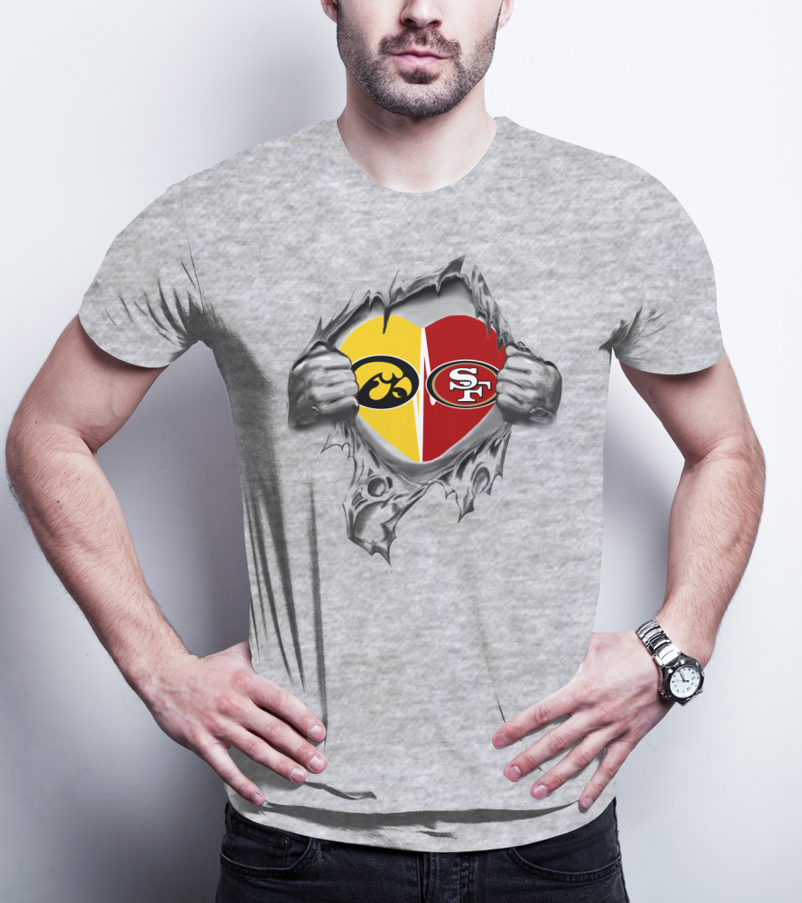 San Francisco 49ers Iowa Hawkeyes Heart Tear Mascot T-Shirt